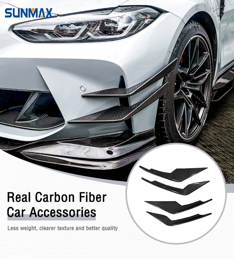 Sunmax Dry Carbon Fiber Front Bumper Splitter Spoiler Car Canards for ...