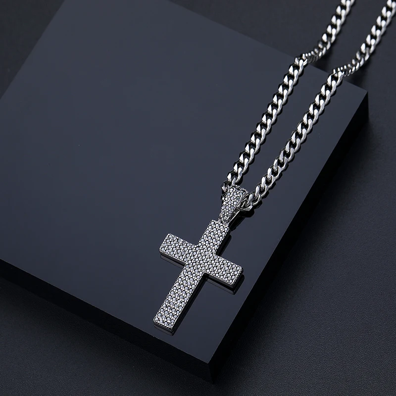 Full Black VVS Moissanite Diamond Cross Pendant 925 Silver