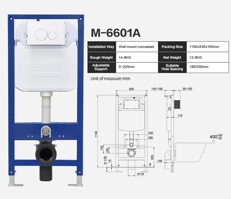 Modern Space-saving Toilet Tank System Bathroom In-wall Mounted Flush ...