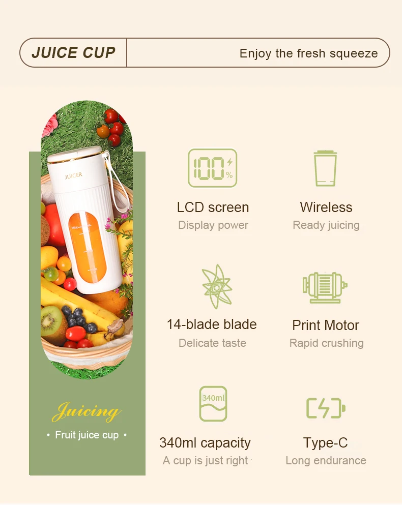 420ML Juicer Cup Portable 6 Blades Multi-functional Mini Juicer Accompanying Juice Machine Food ...