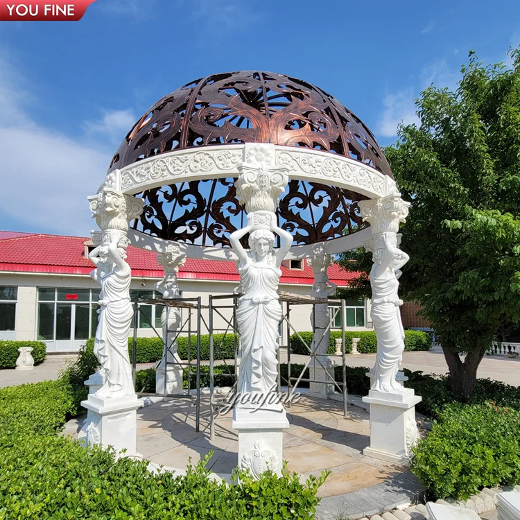 Outdoor Large Natural Stone Hand Carved Statue Column Marble Gazebo ...