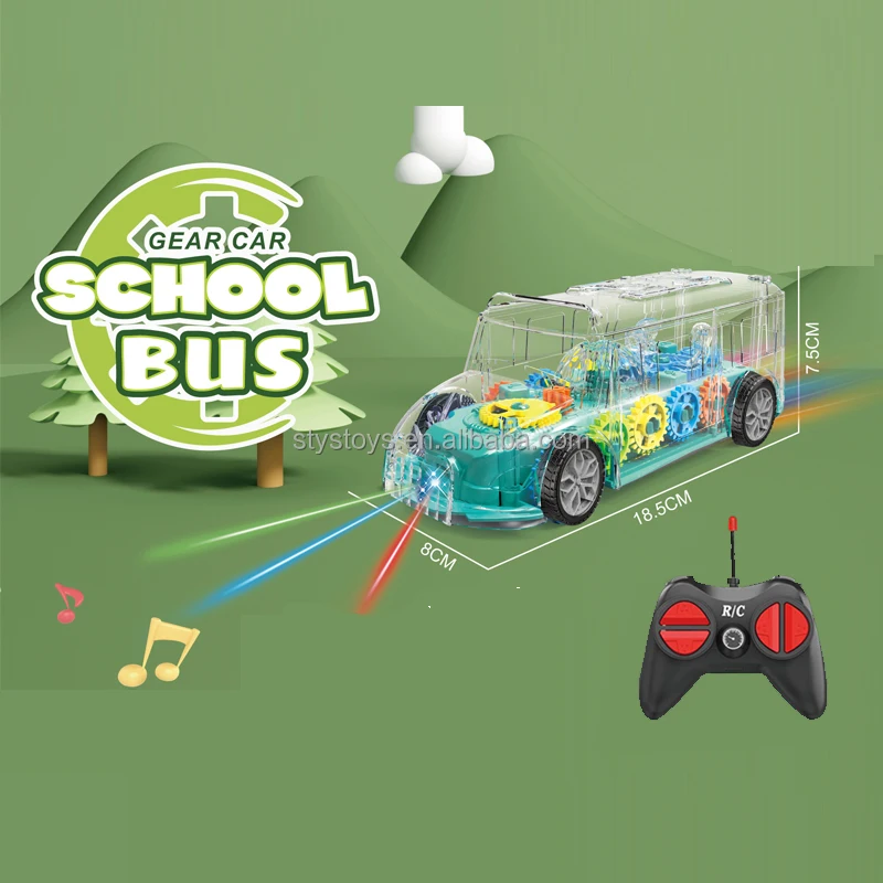 Cartoon School Bus Model Remote Control Toys with Light Music RC Bus ...