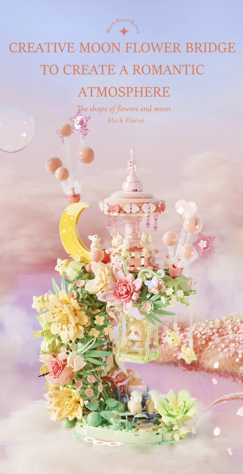 Sembo 1300pcs Fantasy Flower Moon Light Assemblage Building Blocks Cat ...