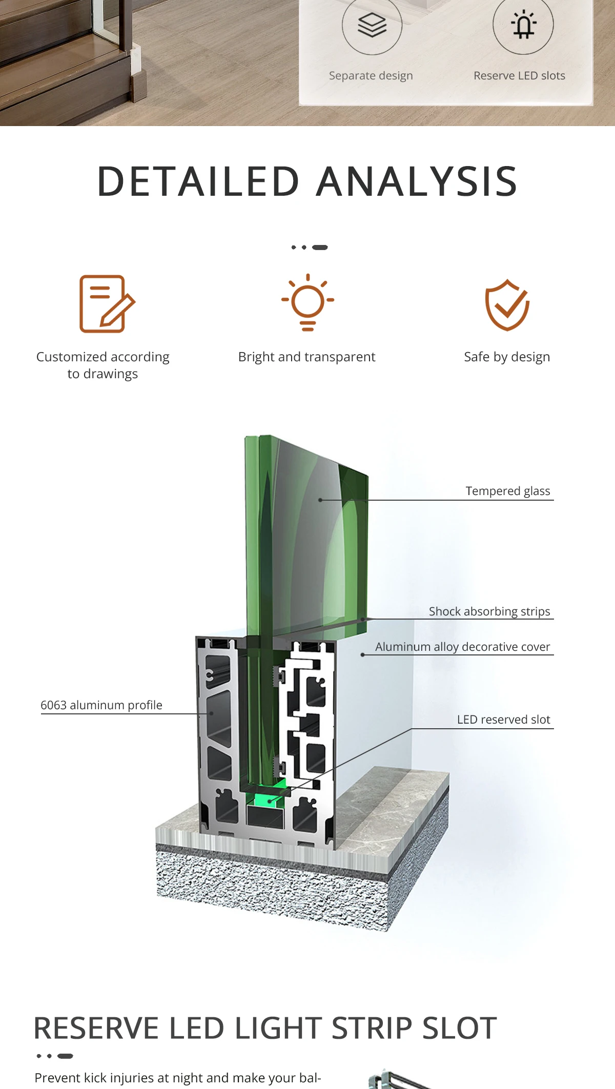 X-KPR Modern Design Aluminum U Channel LED Glass Railing