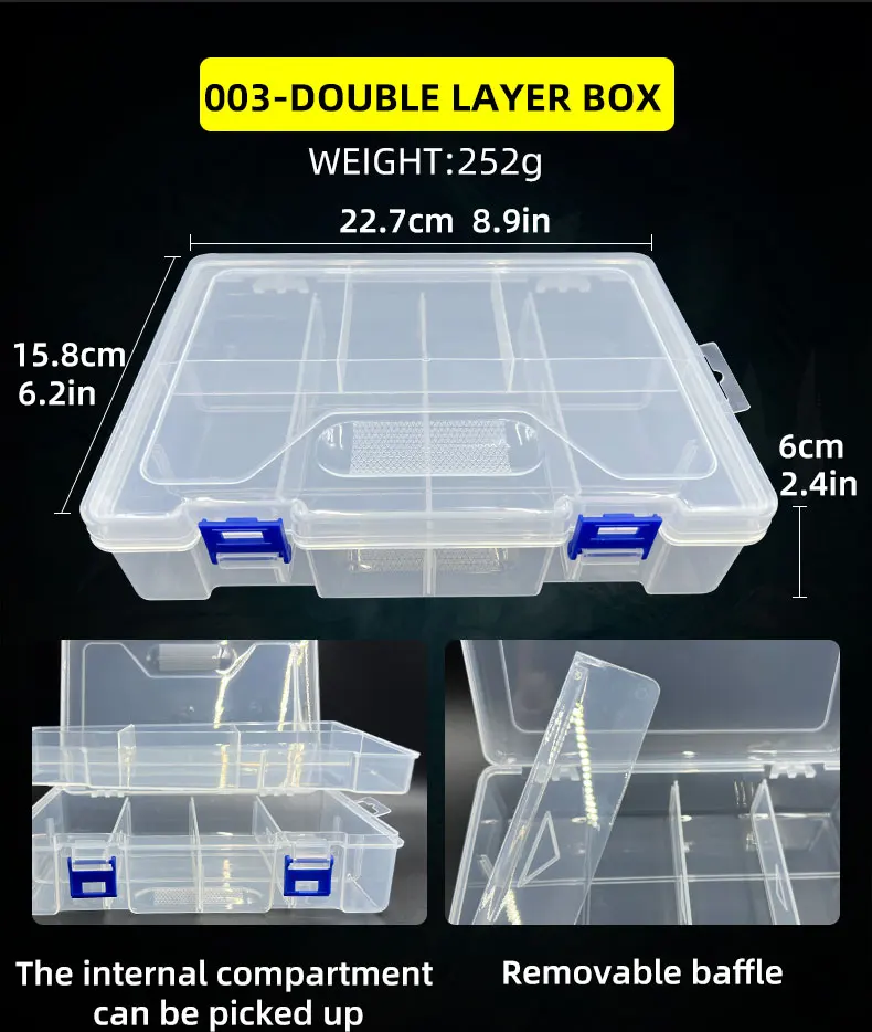 Double Sided Plastic Fishing Box Waterproof Fishing Lure Hook Equipment ...