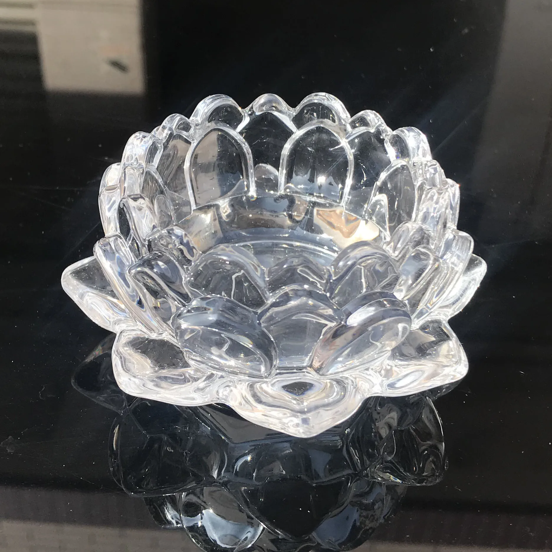 Luxury Lotus Shape Crystal Glass Candle Vessel Decorative
