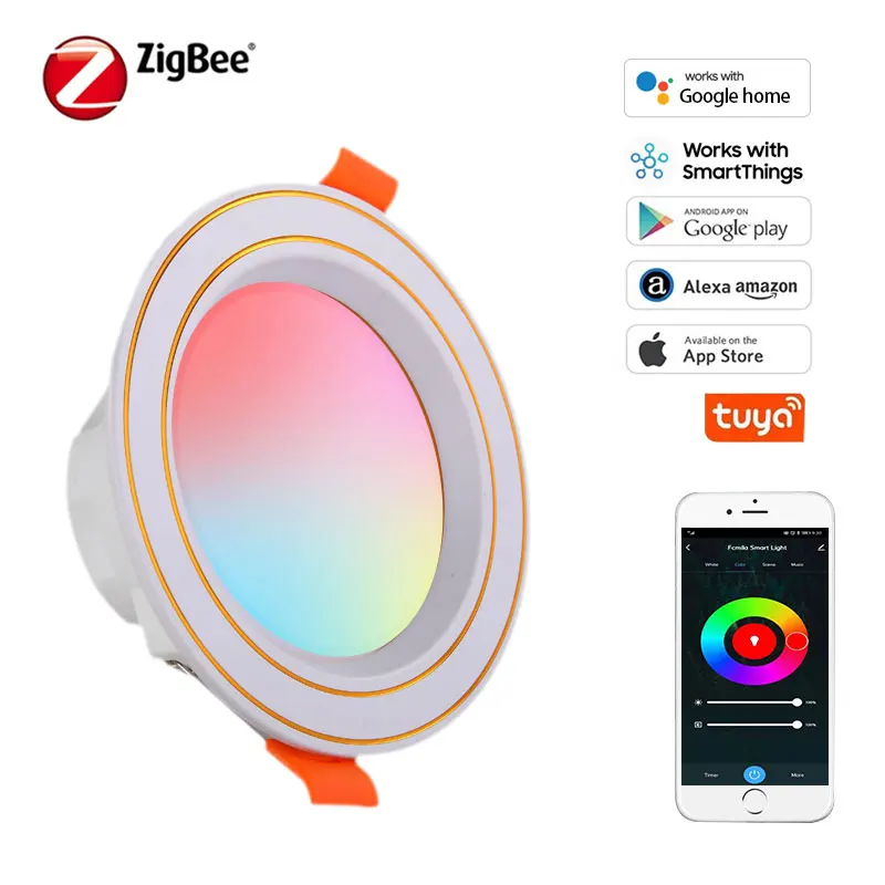 6W Zigbee Smart LED Recessed Downlight RGB 2700K-6500K Modern W+C Light Remote Control Dimming ...