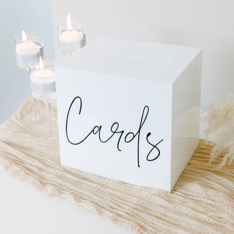 Modern White Acrylic Wedding Invitation Card Lottery Box With Lock Key ...