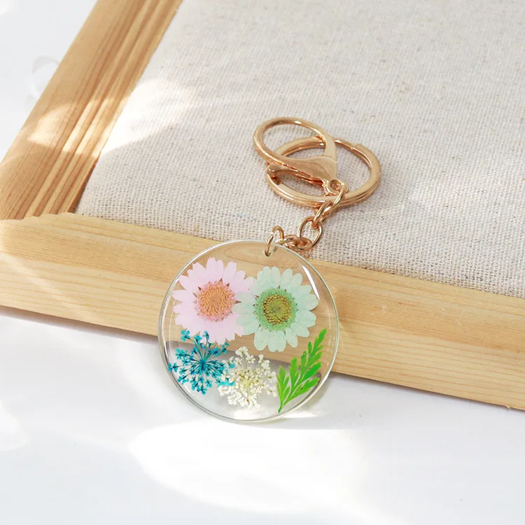 Wholesale Natural Dried Floral Keychains - Colorful Sunflowers