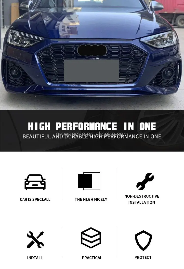Car Accessories Front Bumper With Grille For 2017-2023 Audi A4 A4l S4 Upgrade Rs4 Style Car ...