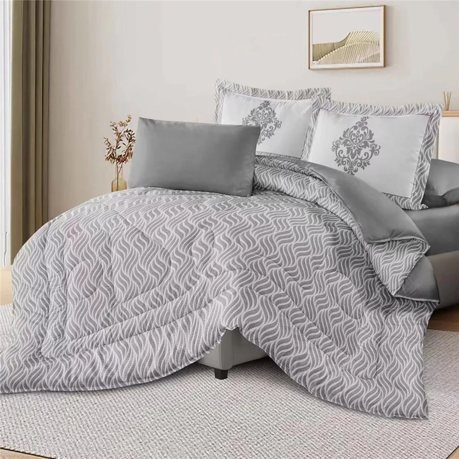 Solid Floral Full Size Bedding Comforter Set - 7 Pcs Oem