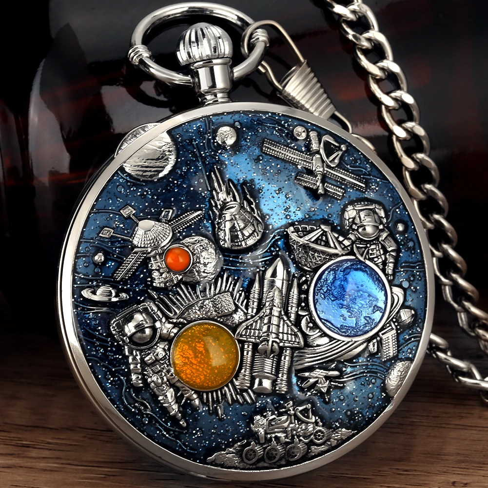 Luxury Musical Clock Pendant Skylab Space Astronaut Music Box Pocket ...