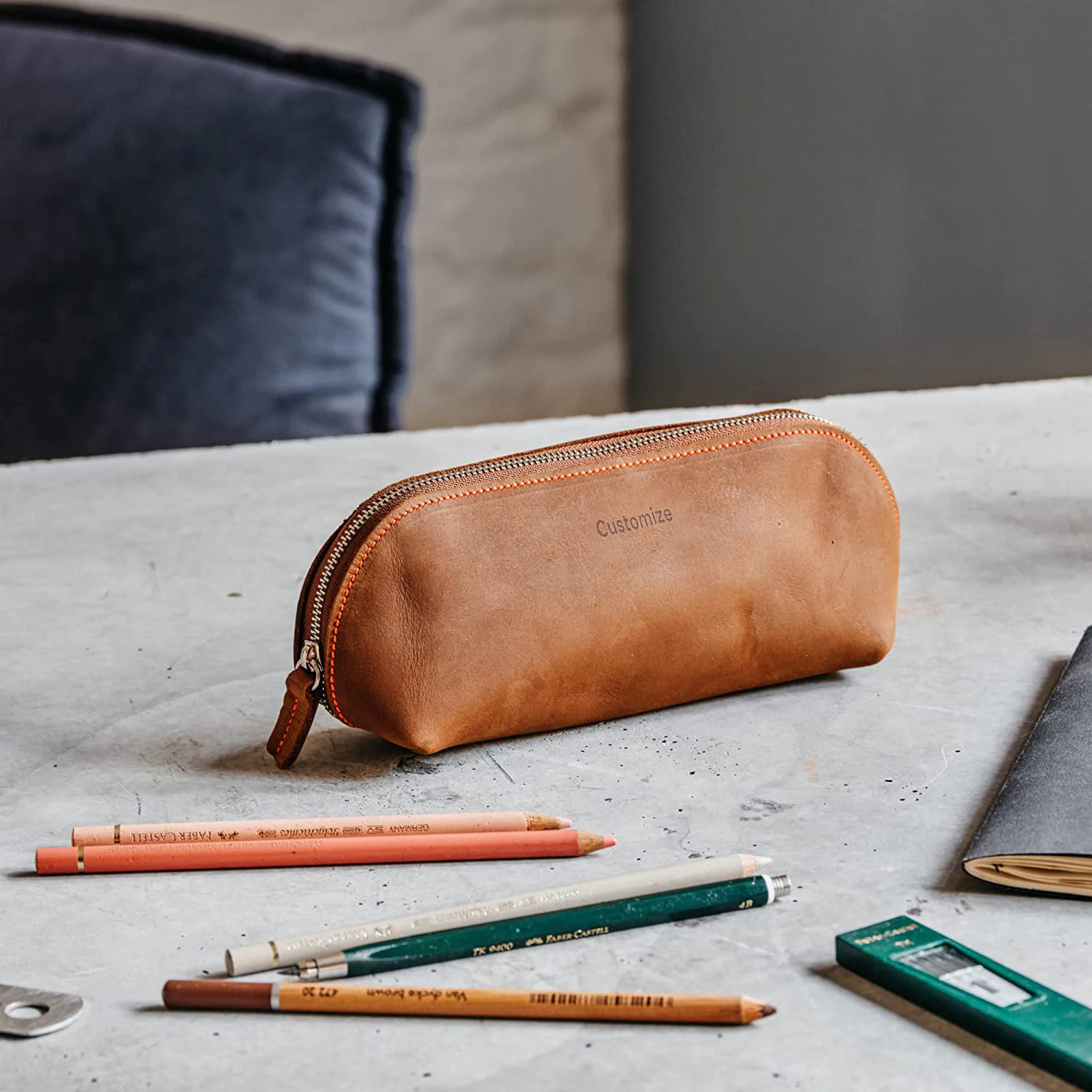 Custom High Quality Round Pu Leather Pencil Case For Boys Girls School ...