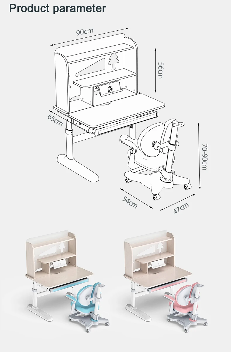Height Adjustable Ergonomic Wood Children Learning Desk Chair Set With ...