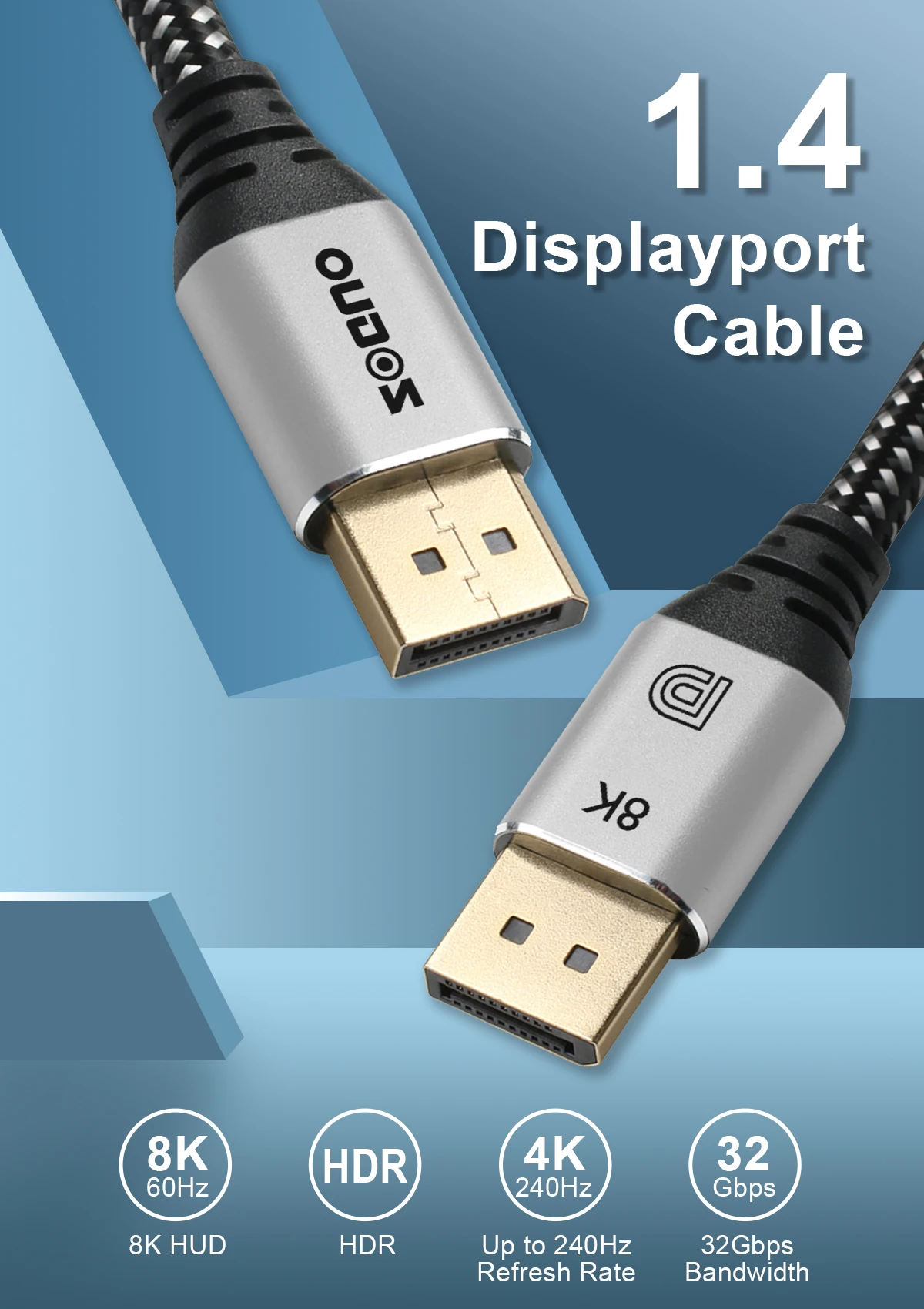 DisplayPort Cable, DP to DP Male to Male Cable Gold-Plated Cord ...