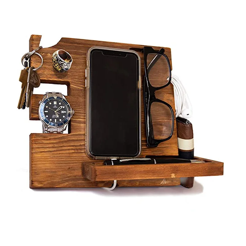 Wooden Cell Phone Stand Watch Holder. Men Wireless Device Dock ...