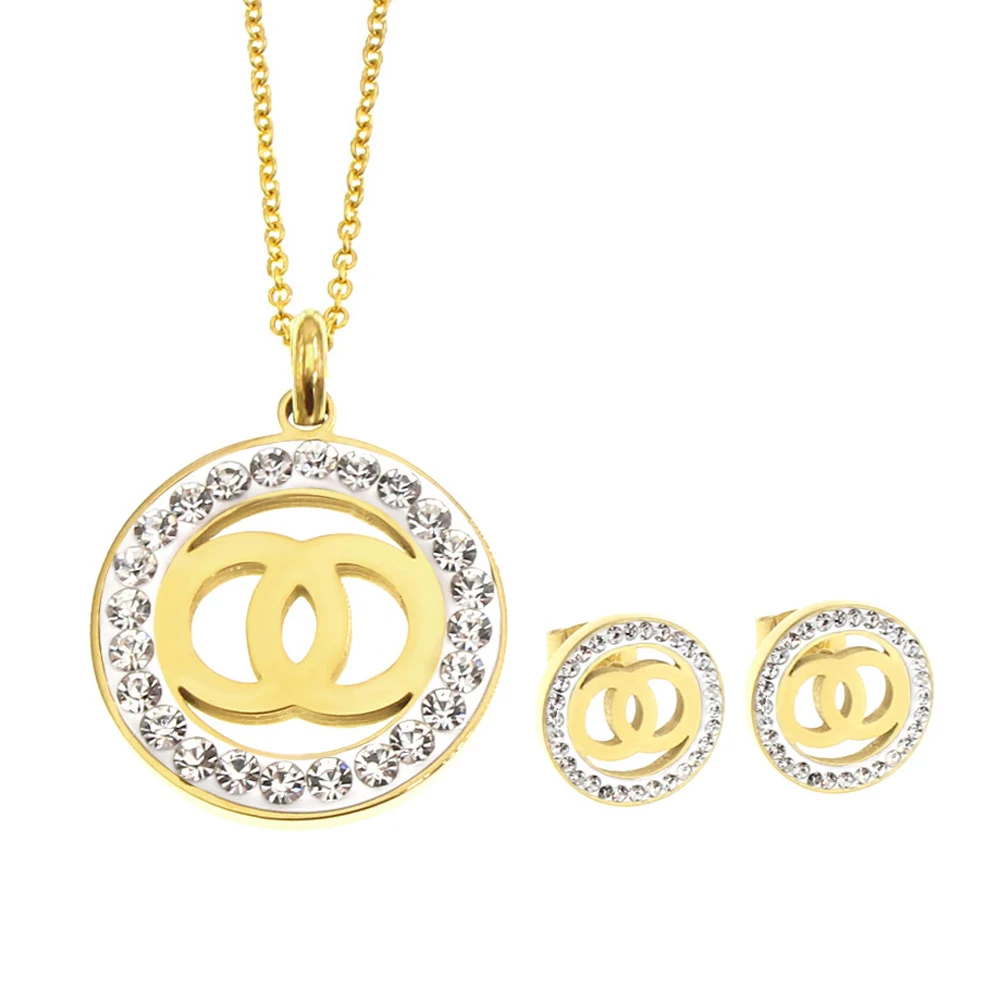 Gold Round Shaped Jewelry Set Fashion Stainless Steel Jewelry New ...