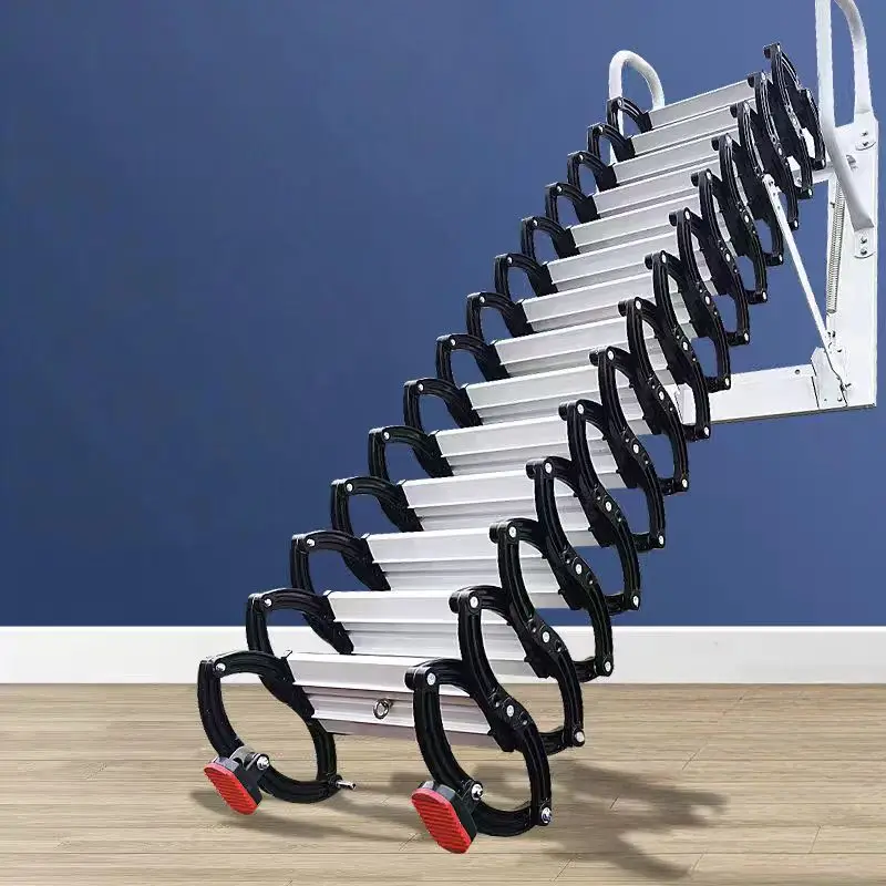 Wall-Mounted Folding Stairs Folding Loft Staircase with Handrails ...