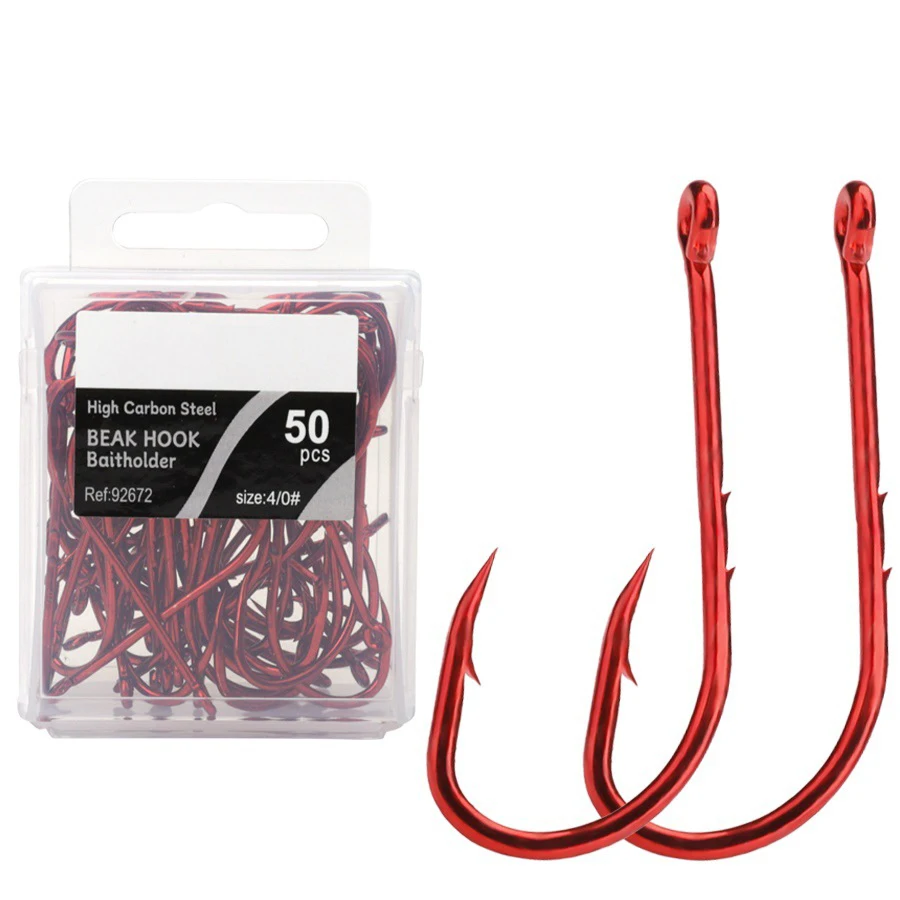 50-100pcs Fishing Hook Jig Hooks Red High Carbon Steel Fishhook High ...