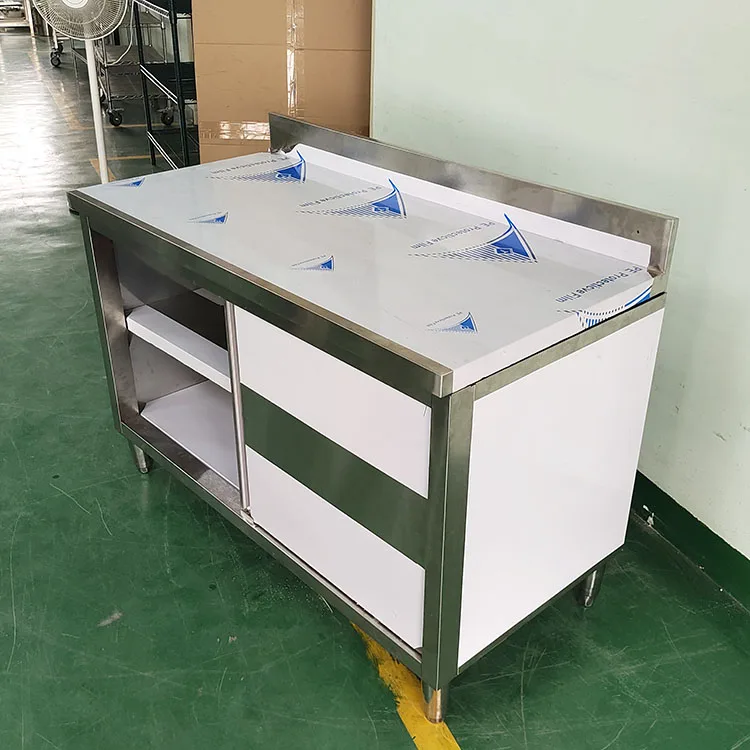 Stainless Steel Commercial Kitchen Work Table with Sliding Door Storage ...
