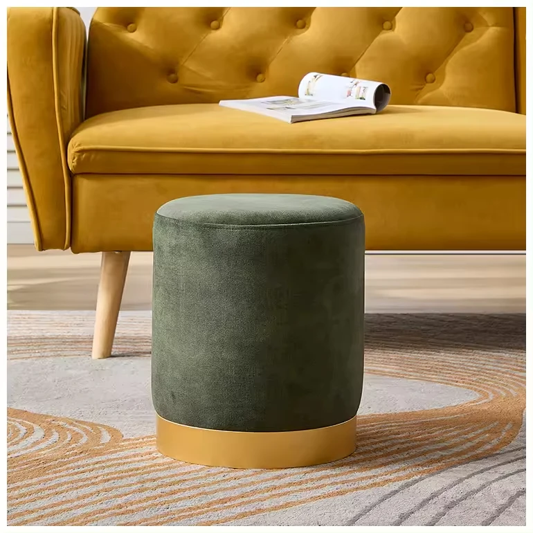 Luxury Green Velvet Stool - Modern Minimalist Living Room