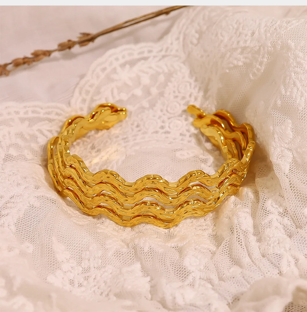 Niche Wave Design 18K Gold Plated Stainless Steel Open Brace Fashion ...