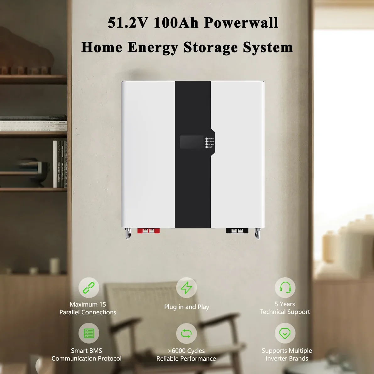 Avepower 5kwh Powerwall Lithium Ion Batteries Home Use Energy Storage Wall Mounted 48v 100ah ...
