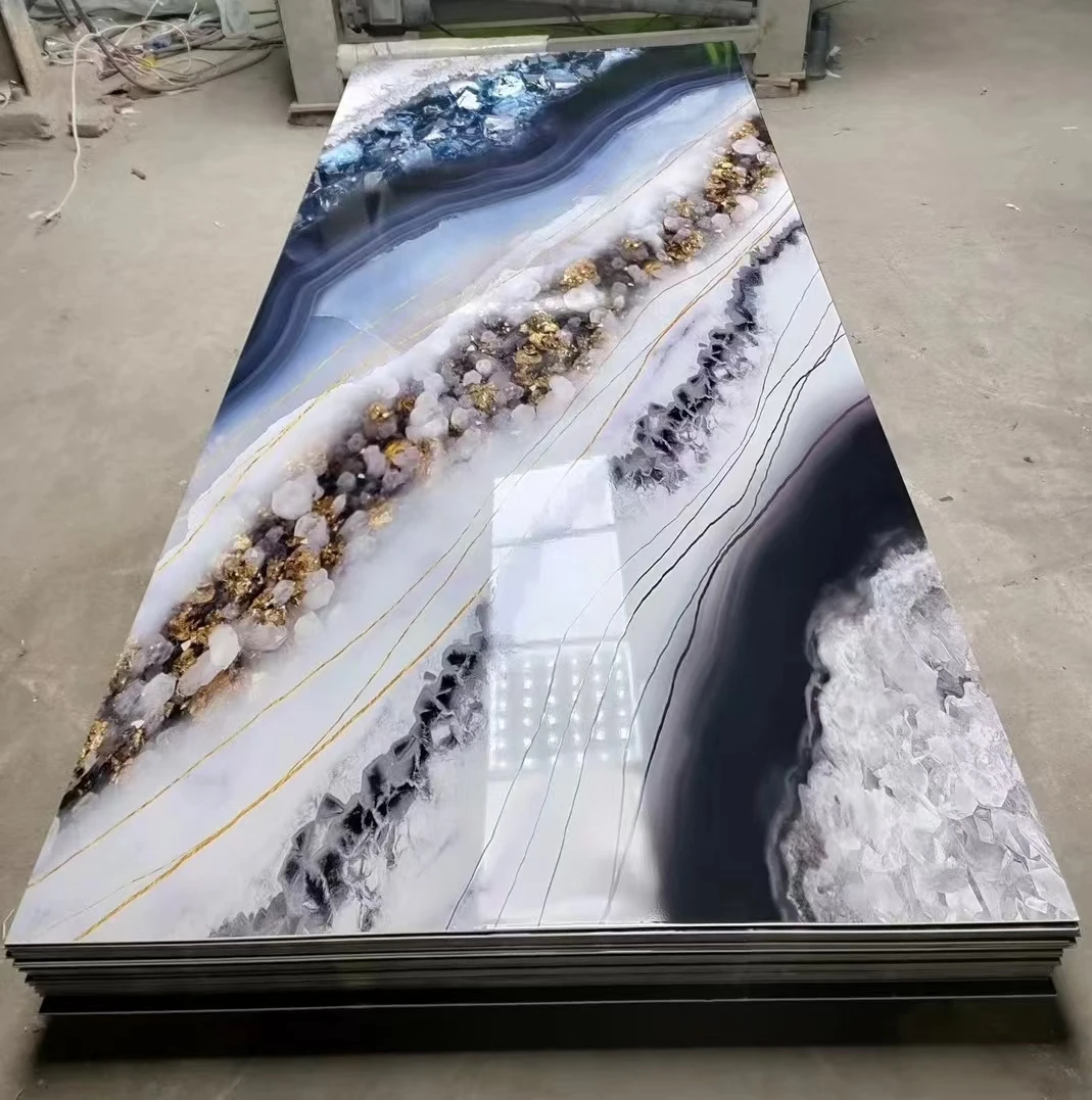 Flexible Effect Gold Wall Panel Blue 1200x2800 Pvc Marble In Pvc Large ...