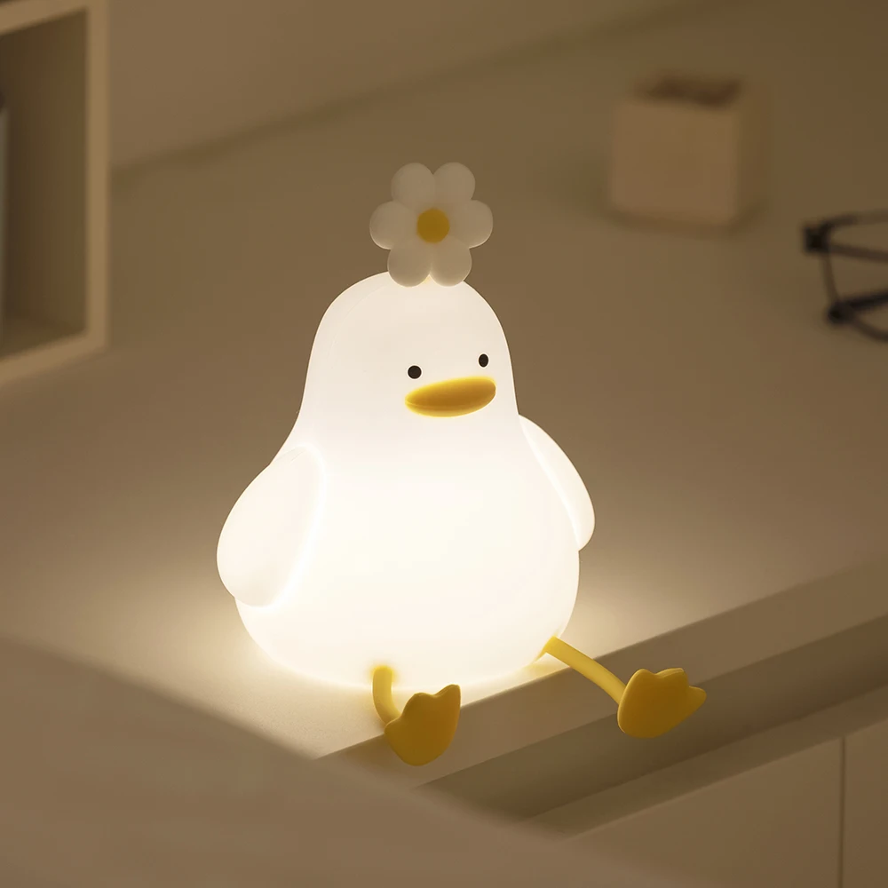 Cute Silicone Flower Duck Pat Night Light for Baby Sleep