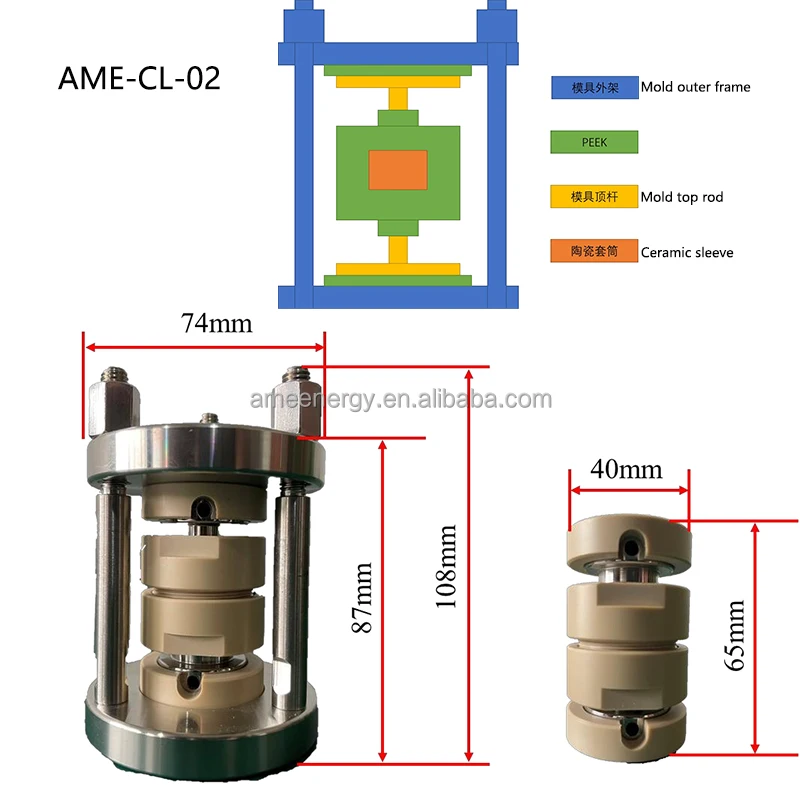 Solid State Cell Battery Pressure Controlled Mold Test Die Set