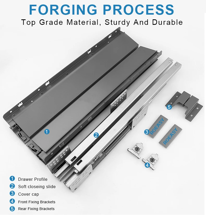 For ROEASY Modern Double Furniture Drawer Box Slim Metal with Soft ...