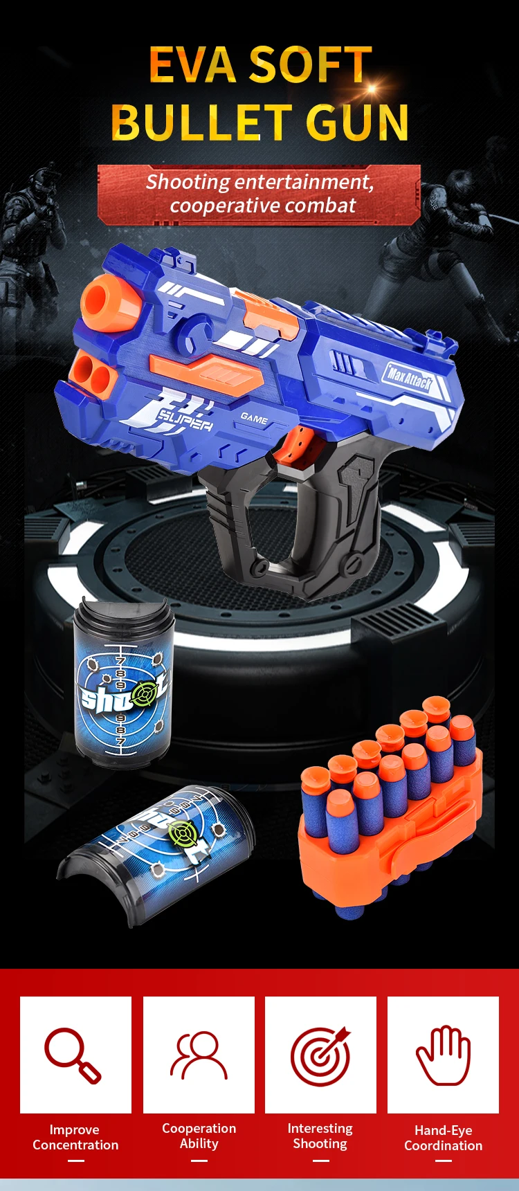 EVA Soft Bullet Gun - Elite Dart Toy for Kids Ages 2-13