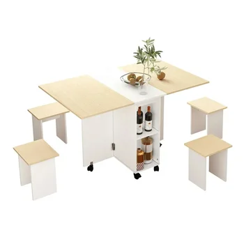 2-tier Wooden Dining Table With Drop Leaf Extendable Farmhouse Style ...