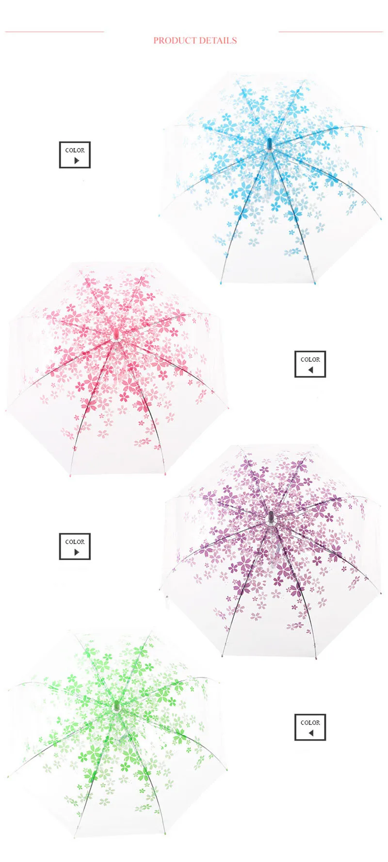 Straight Clear Sakura Umbrella Japanese Cherry Pvc Transparent Umbrella ...