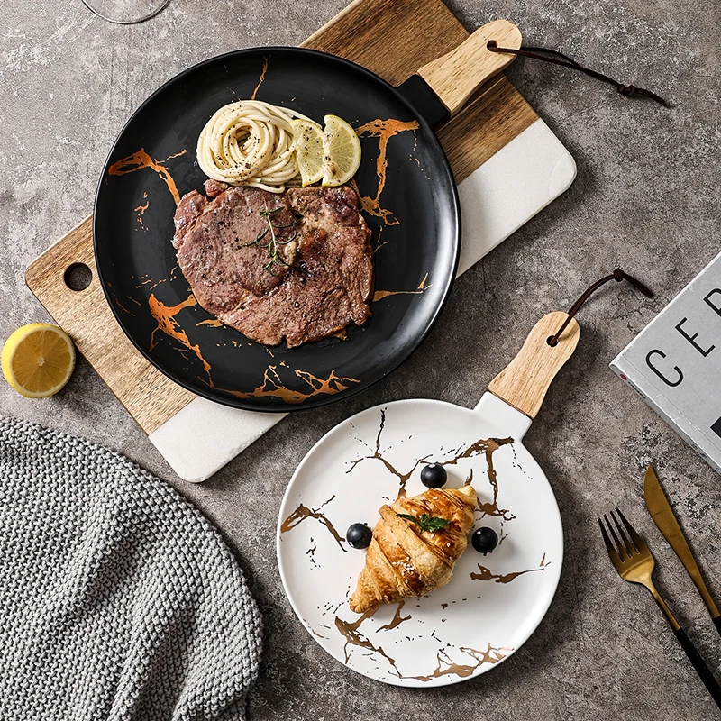 Ceramic Dinnerware Plate Marbled Fruit Salad Show Plates Snacks Cake ...