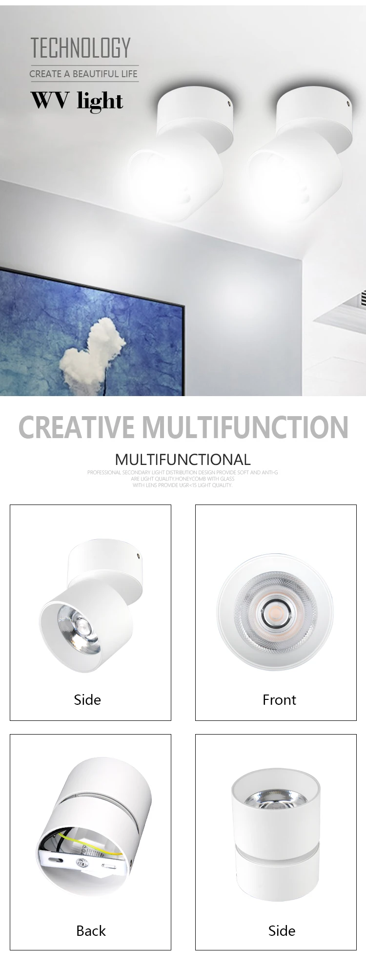 Surface Mounted Spotlight - LED Folding Downlight for Living Room