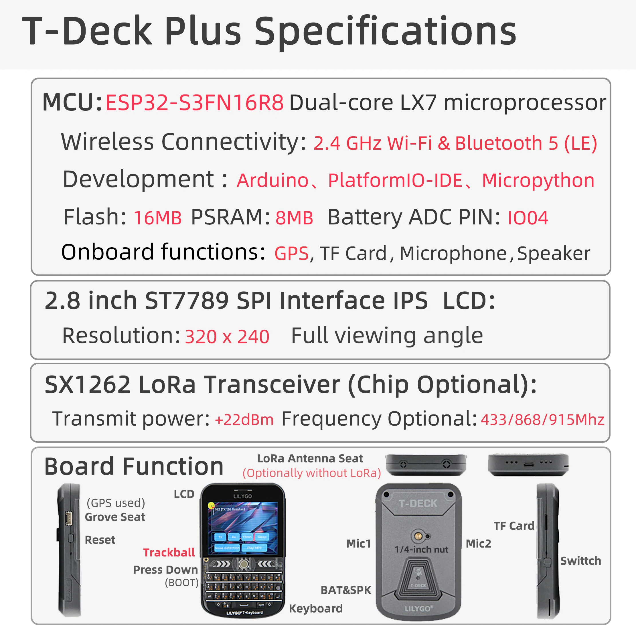 T-deck Plus Esp32-s3 Lora Development Board Lorawan Low Power ...