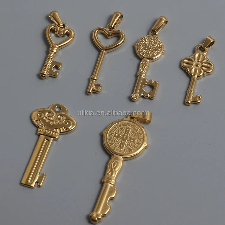 Stainless Steel Vintage Key Shape Charm Pendant For Diy Jewelry Making ...