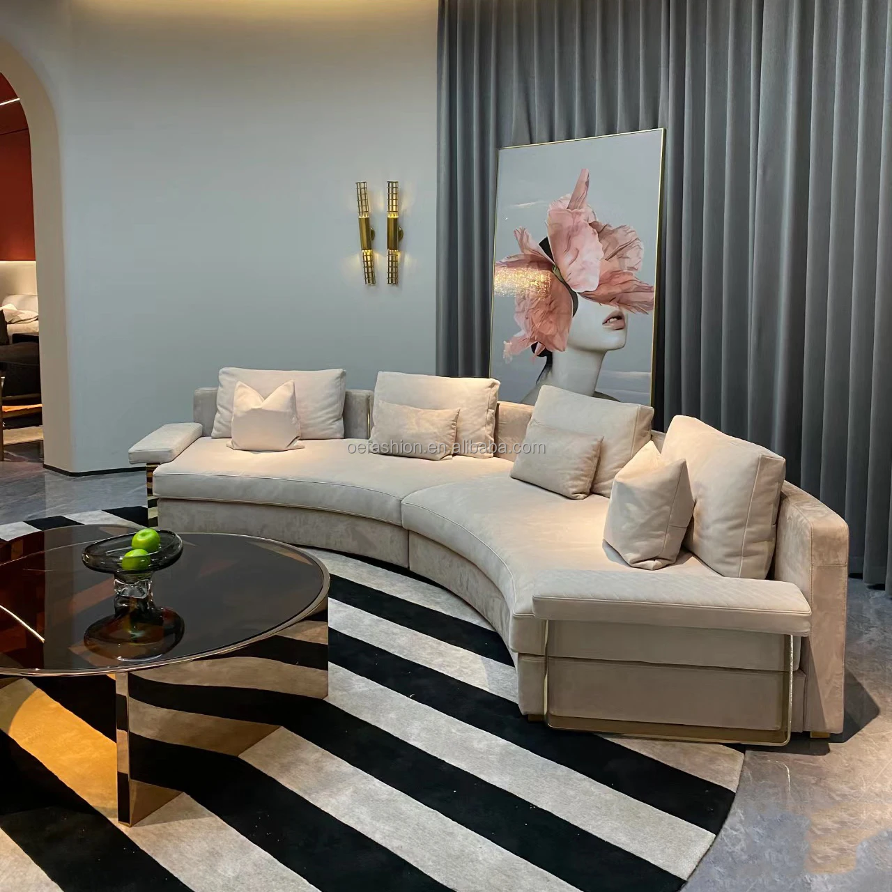 Oe-fashion Luxury Half Round Corner Sofas Leather Fabric Sofa Modular ...