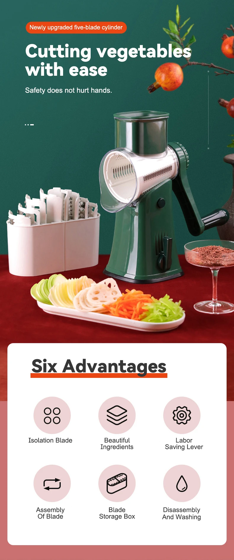Multi Function Rotate Mandoline Slicer 5 In 1 Shredder Handheld Multifunctional Grater Chopper ...