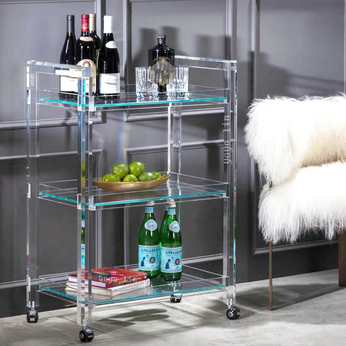 Modern 6mm Glass Top Clear Acrylic 3-Layer Serving Trolley for Kitchen ...