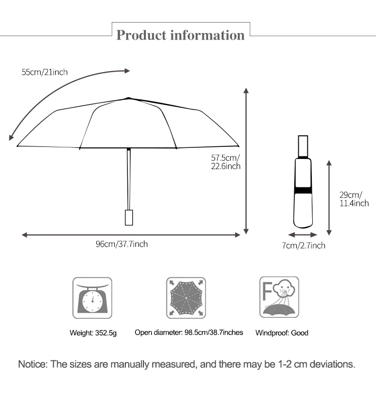 Classic Umbrellas Three Folding Sunshade Compact Portable Rain ...