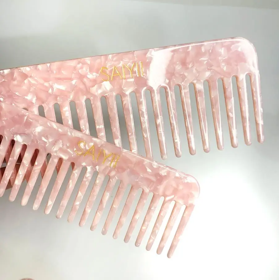 Saiyii Hot Selling Customized Pink Wide Tooth Custom Comb Cellulose ...