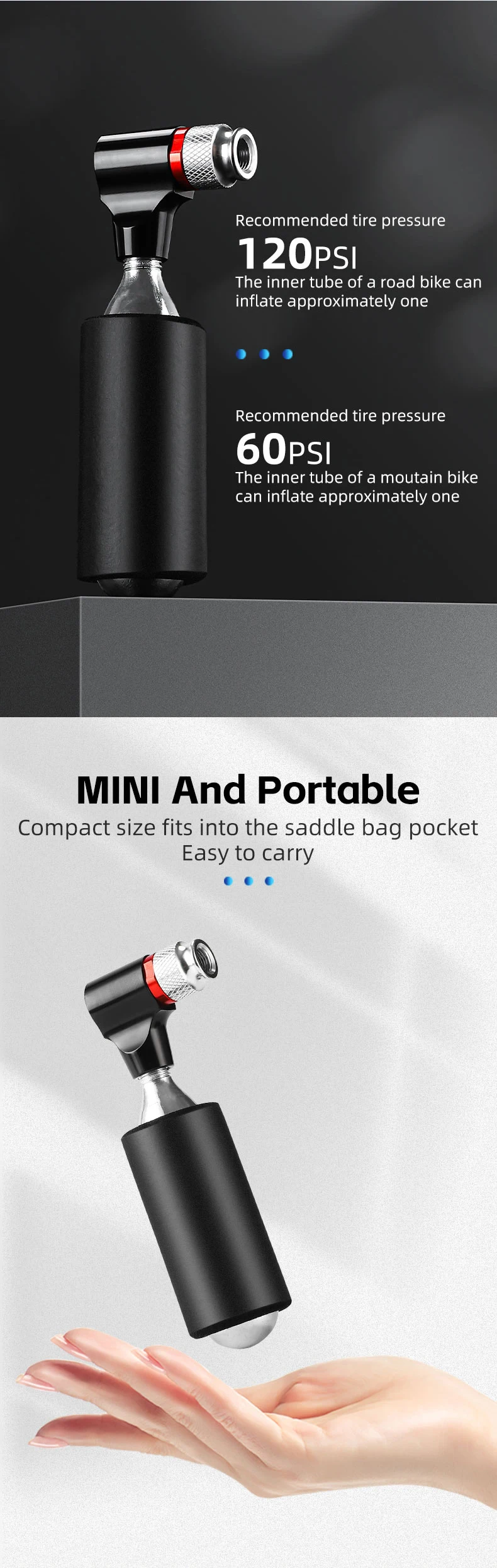 Portable Mini Bicycle Pump Presta Schrader Valves Aluminium Accessory Co2 Inflator For Mountain ...