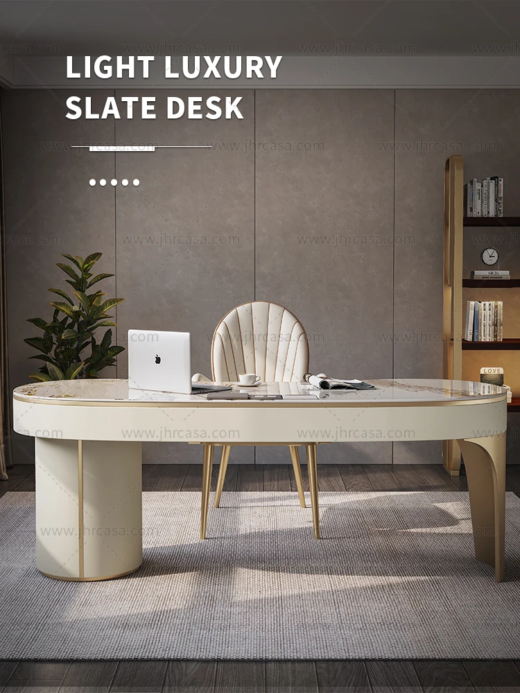 Luxury Gold Stainless Steel Computer Table,Sintered Stone Working Desk ...