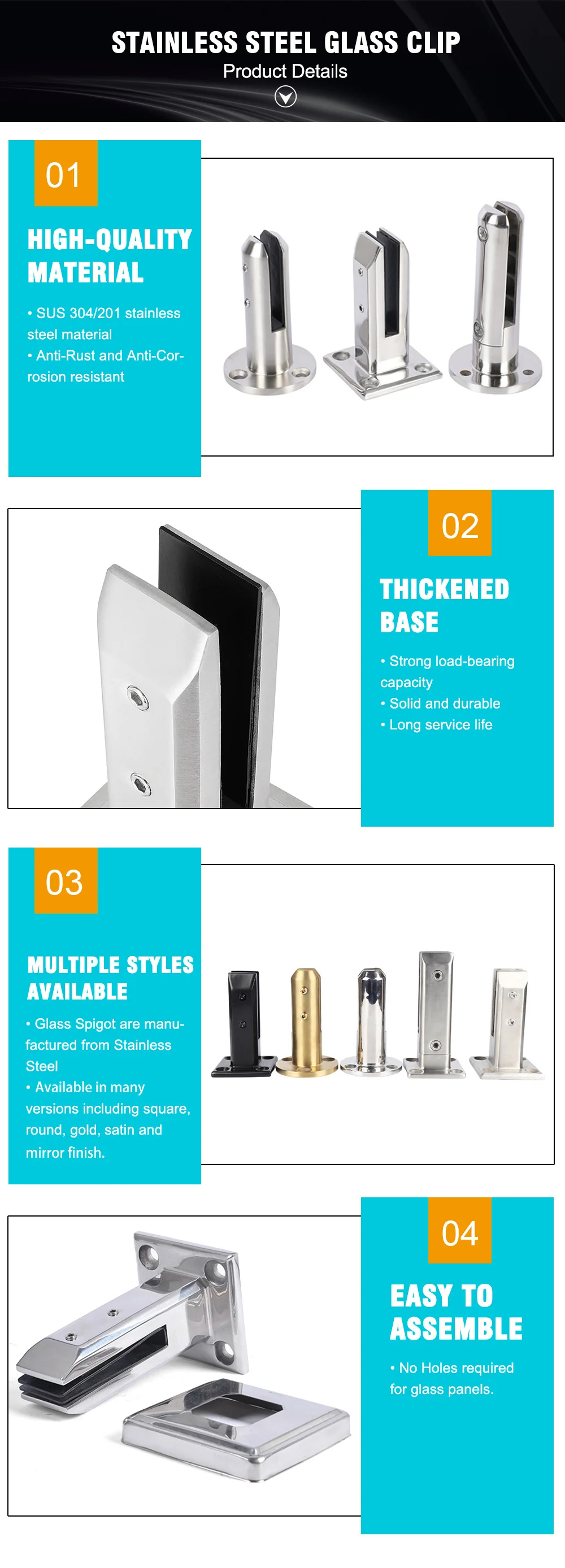 Factory Glass Fence Spigots For Stair Case To Mount Glass Balcony ...