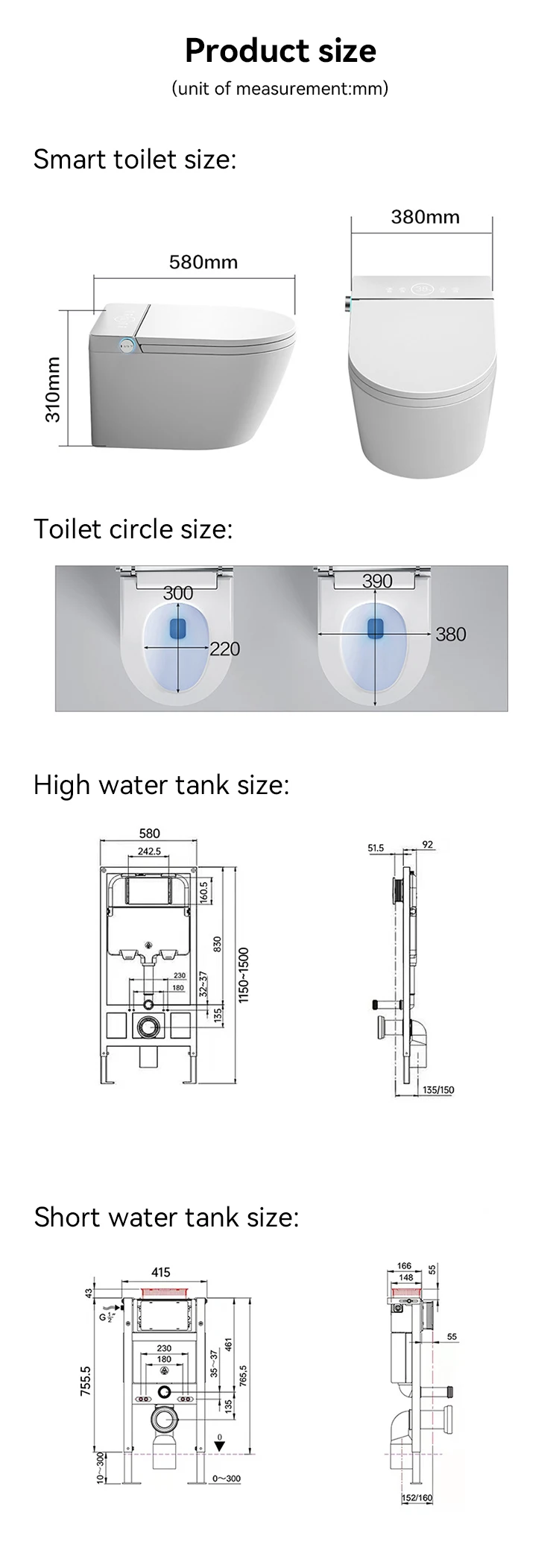 Luxury Wall Mounted Wall Hung Toilet Hidden Water Tank Bathroom ...