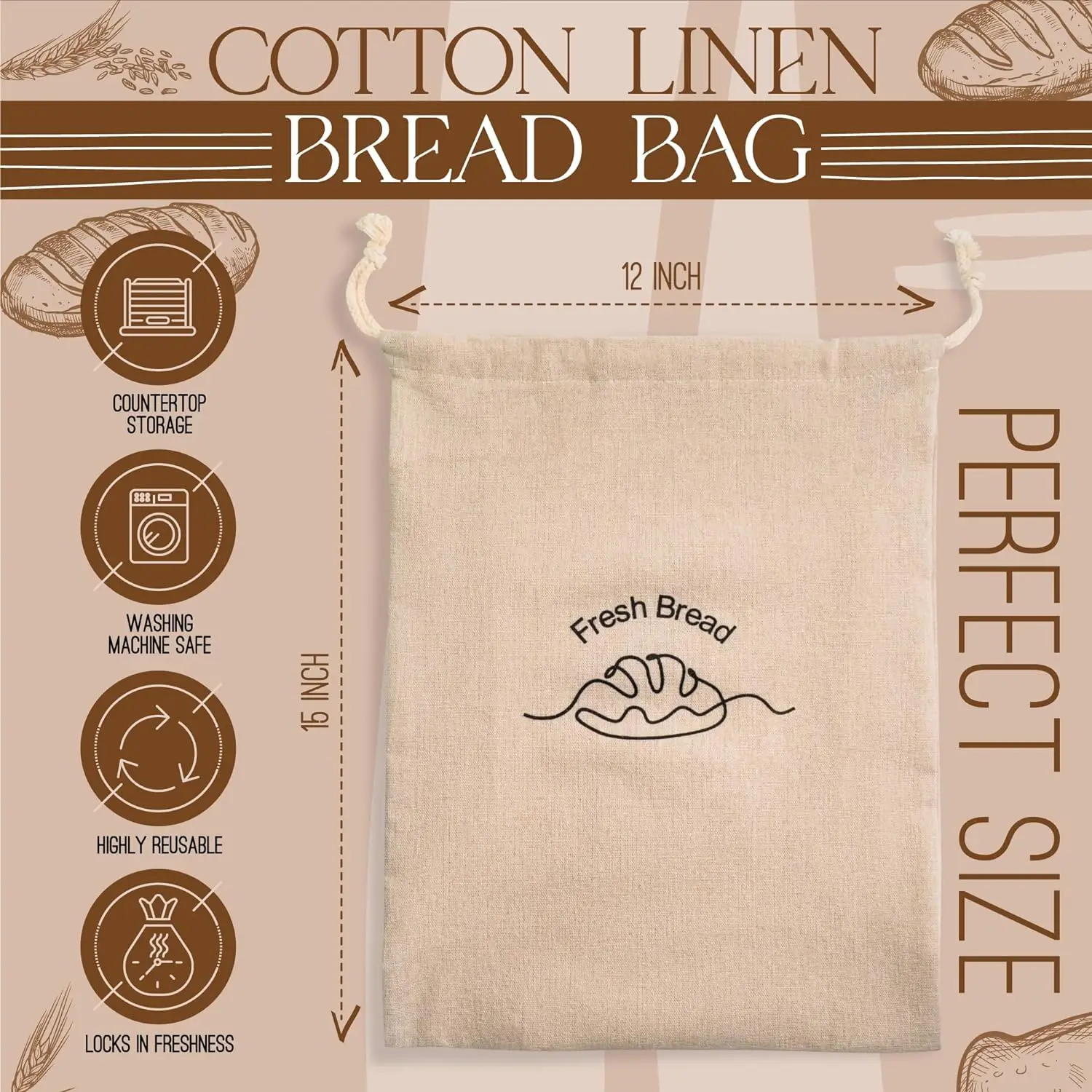 Reusable Linen Bread Bags With Inner Lining Keeps Homemade Bread Fresh ...