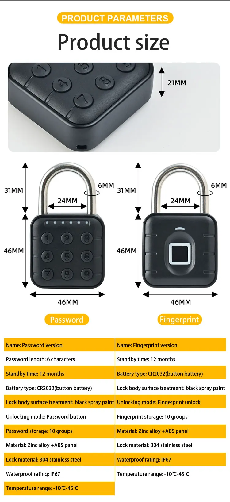 Smart Padlock With Fingerprint Keyless Electronic Ip67 Waterproof ...