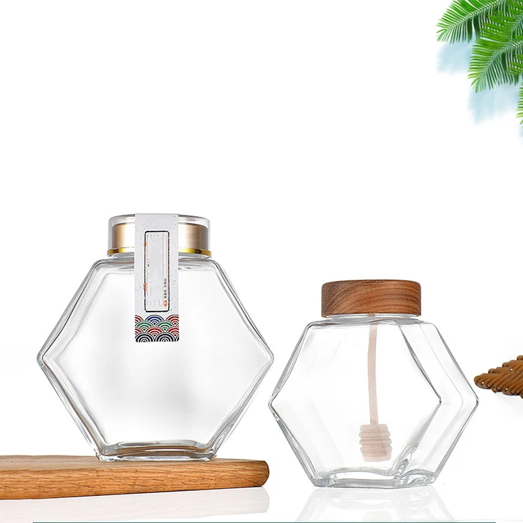 Clear Glass Jars Flat Hexagonal 180ml 360ml 720ml Food Storage Jars ...